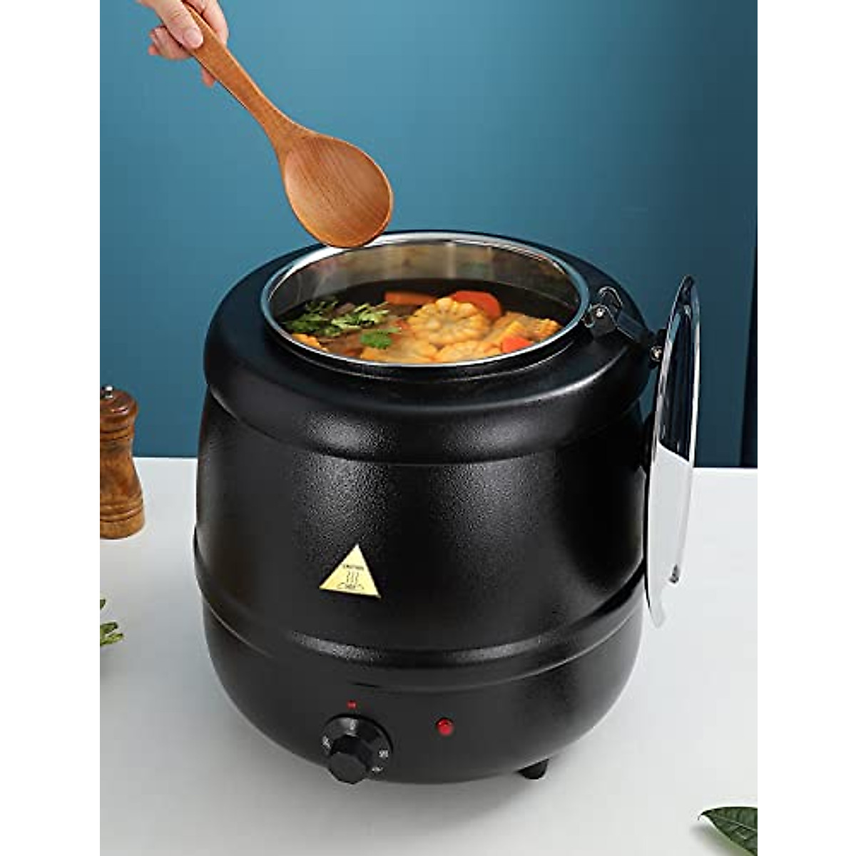 Commercial Soup Kettle Warmer,11 Qt Countertop Food Kettle Warmer with Hinged Lid and Detachable Stainless Steel Insert Pot for Restaurant, Party, Buffet, Catering