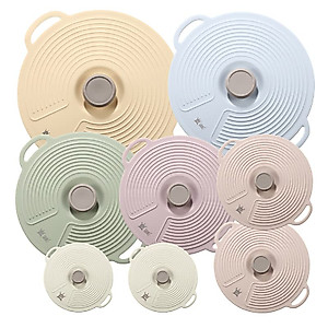 GUANCI Set of 8 Silicone Lids, Reusable Suction Microwave Food Storage Cover Food-Grade Grip fits Cups, Bowls, Plates, Pots, Fridge Dishwasher Safe