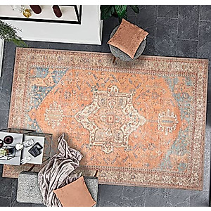 GLN Rugs Traditional Collection - Machine Washable Area Rug, Traditional Washable Rug, Non Slip Washable Rug, Low Pile Chenille Living Room Rug, Bedroom Rug, Kitchen Rug (2'6"x7' Burnt Orange Rug)