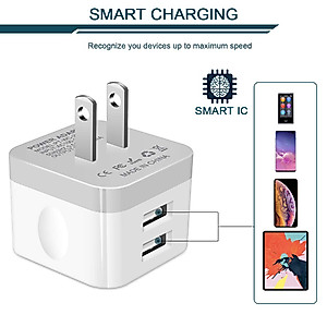 3Pack USB Wall Charger Plug, AILKIN 2.4A Dual Port USB Adapter Power Cube Fast Charging Station Box Base Replacement for iPhone 14 13 12 Pro Max SE 11 XR XS X/8, Samsung, Phones USB Charge Block-White