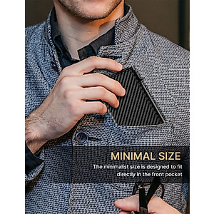 typecase Mens Wallet Card Holder: Pop Up Aluminum Case, Genuine Leather, Smart, RFID Blocking, Slim, Minimalist, Front Pocket - 9-14 Card Capacity | ID Window | Cash Slot (Carbon Fiber)