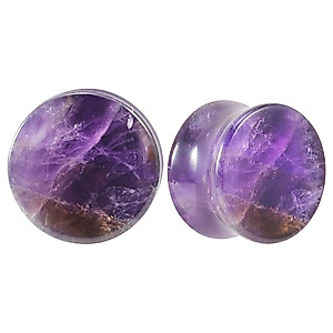 TBOSEN 10PCS Set Organic Stone Amethyst Ear Gauges Plugs Tunnels Double Flared Saddle Gauges Piercing Set Stretchers Gift 0g-5/8 in 8mm-16mm