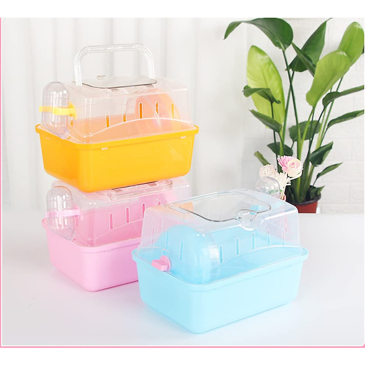 Misyue Portable Carrier Hamster Carry Case Cage with Water Bottle Travel&Outdoor for Hamster Small Animals (Blue)