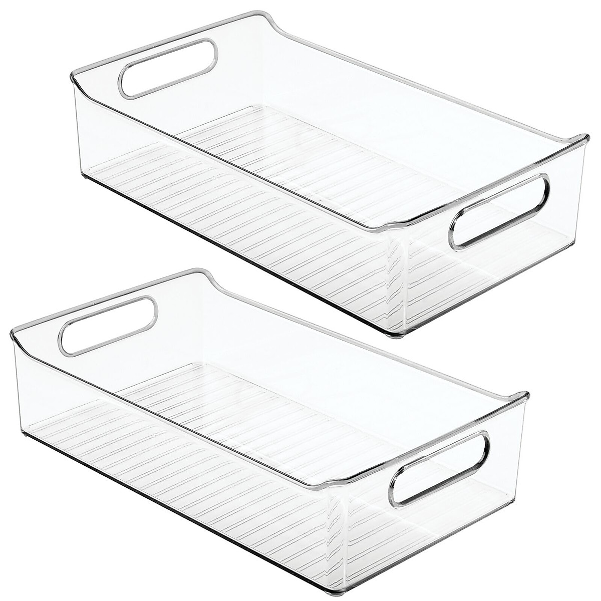 mDesign Slim Plastic Kitchen Storage Container Bins with Handles -Organization in Pantry, Cabinet, Refrigerator or Freezer Shelves - Food Organizer for Fruit, Yogurt, Squeeze Pouches - 4 Pack - Clear