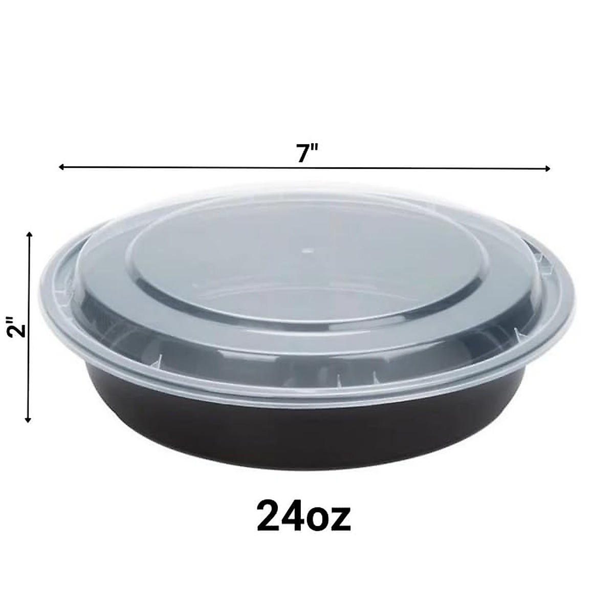 VeZee 24oz Disposable Black Meal Prep/Bento Box with Clear Dome Lids - Round Plastic Meal Containers - Leak Proof and Reusable Box : Perfect For Salad, Meal Prep and Fruits : Set of 50