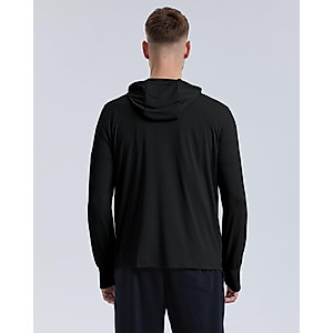 Locachy Men's UPF 50+ Sun Protection Outdoor Lightweight Full Zip Hoodie Jacket Long Sleeve Fishing Hiking Performance Shirt Black XXL