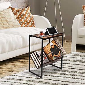 DACK Record Player Stand with Vinyl Storage,Matte Black Metal Turntable Stand, Sturdy Record Player Cabinet for Living Room Bedroom Office