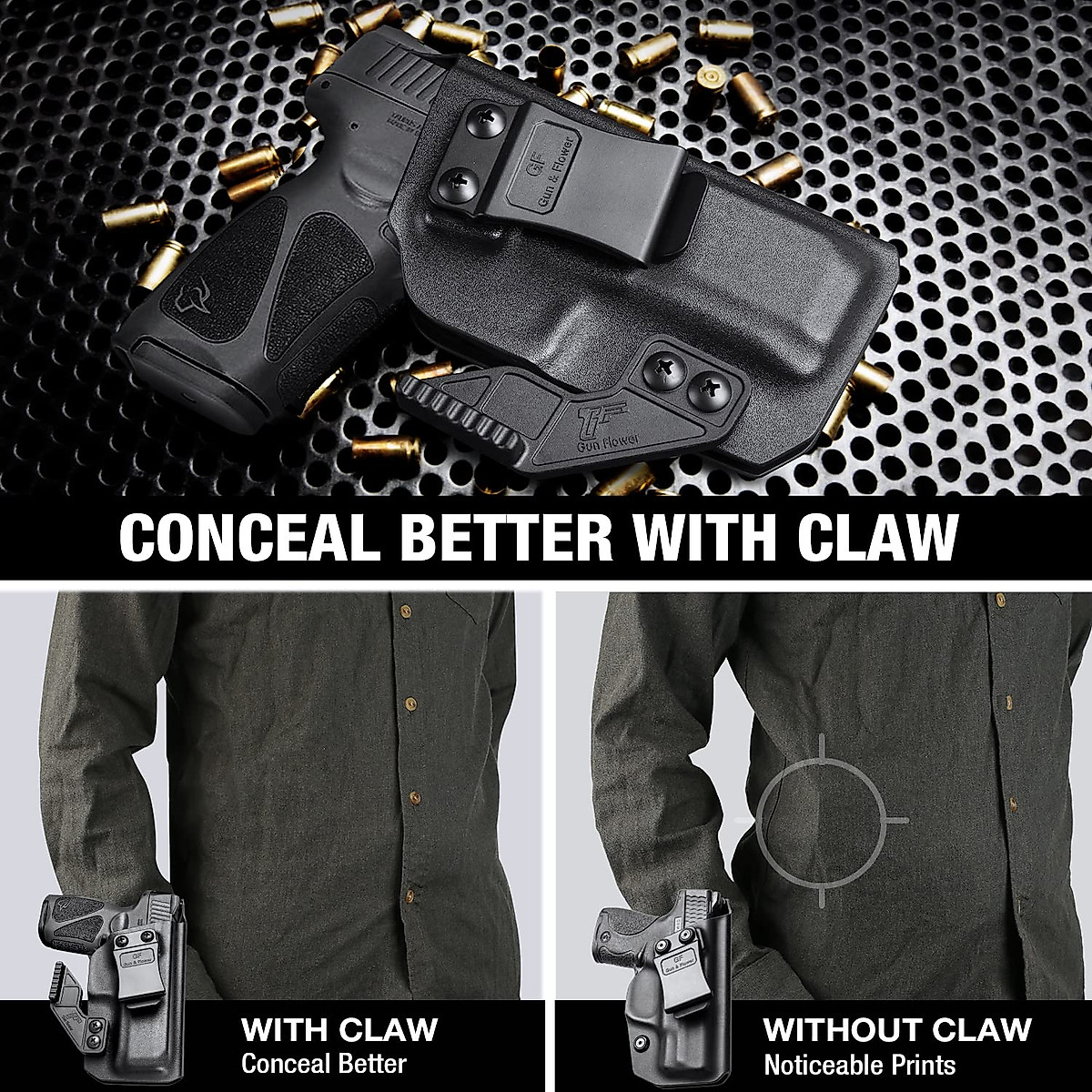 IWB Kydex Holsters Compatible with Taurus G3, Inside Waistband Concealed Carry IWB Holster for G3 Taurus, Adj. Retention, Right Hand