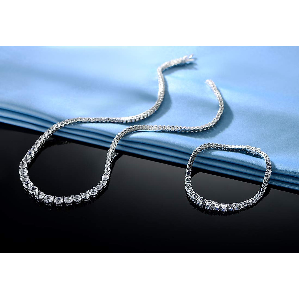 Gemsme 18K White Gold Plated Graduated Round Cubic Zirconia Tennis Necklace/Bracelet/Earrings Sets Pack of 3