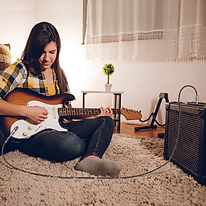 JOLGOO Guitar Cable, 1/4 Inch Cable 10 Ft, Straight to Right Angle 6.35mm Plug Bass Keyboard Instrument Cable, Black and Gray Tweed Cloth Jacket, Electric Mandolin, pro Audio