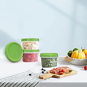 Jucaifu 8 Ounce reuseable small plastic freezer storage container jars with screw lid for food snacks lunch(16Pcs, Green)