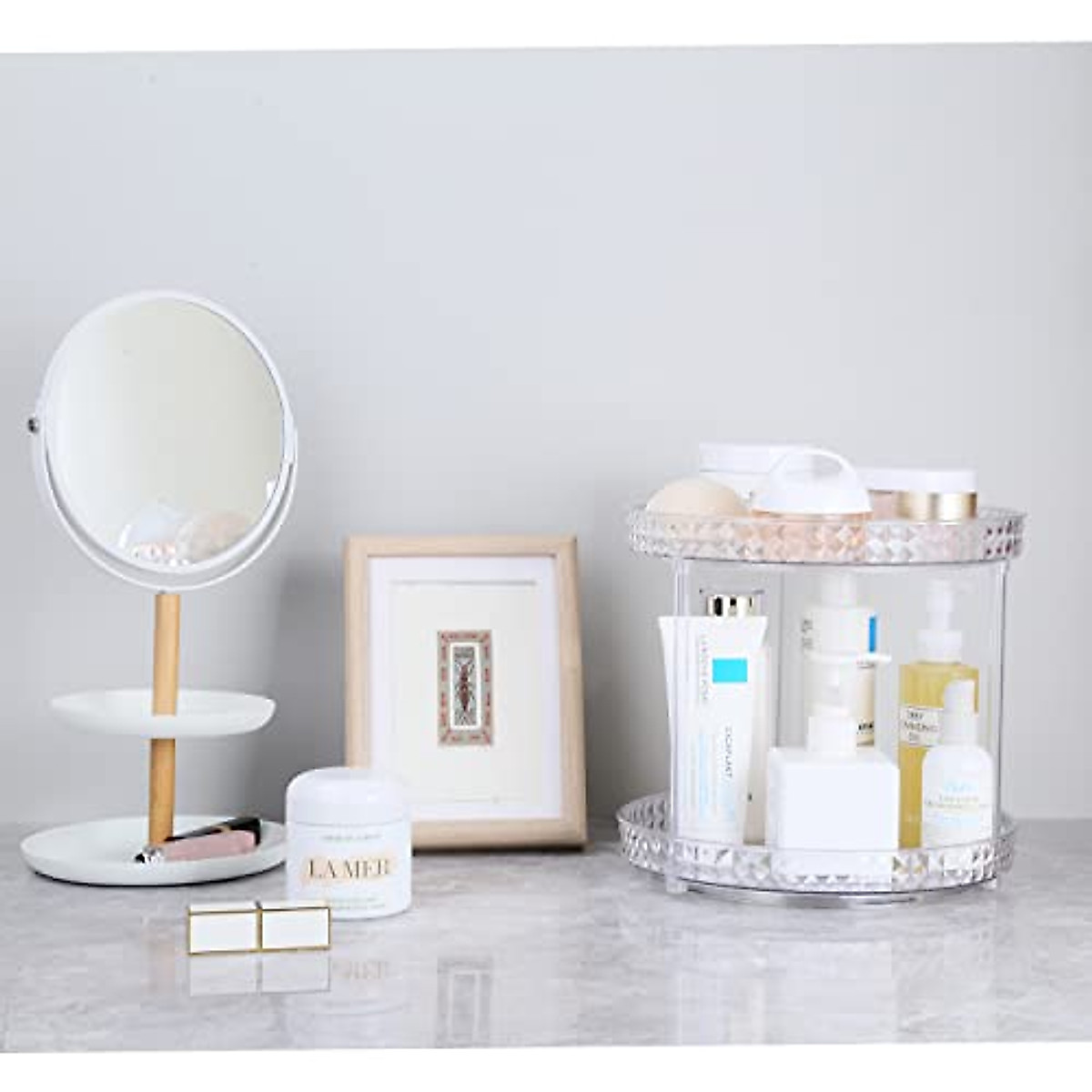 ROWNYEON Rotating Makeup Organizer 2 Tier skincare organizers Bathroom Organizer Perfume Organizer Spinning Cosmetics Organizer for Vanity，Cabinets, Pantry, Fridge, Countertops，Kitchen