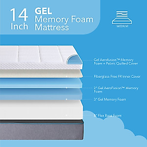 14 Inch Queen Cooling Mattress, Cooling Gel Memory Foam Mattress in a Box, CertiPUR-US Certified Made in USA, Medium Double Firm Mattress for Pressure Relief, White