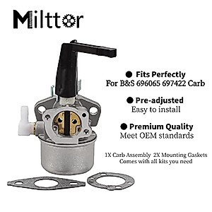 Milttor 696065 Carburetor for Briggs and Stratton 696065 697422 110402 110412 5HP 5.5HP 6HP Carb Engine Tiller Rototiller Troy Generator Intek Motor Kits