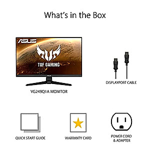 ASUS TUF Gaming 23.8” 1080P Monitor (VG249Q1A) - Full HD, IPS, 165Hz (Supports 144Hz), 1ms, Extreme Low Motion Blur, Speaker, FreeSync™ Premium, Shadow Boost, VESA Mountable, DisplayPort, HDMI,BLACK
