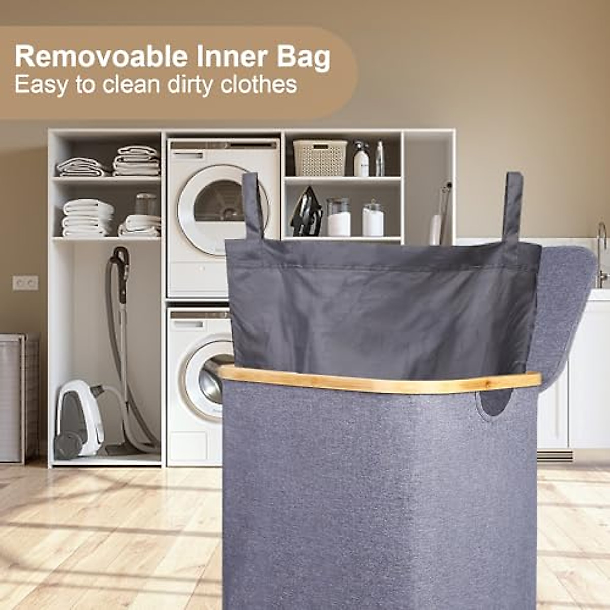Laundry Hamper with Lid, 100L Large Hampers for Laundry with Handles, Foldable Laundry Basket with Removable Bags, Freestanding Laundry Hamper for Bedroom and Bathroom