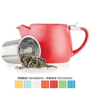 Tealyra - Pluto Porcelain Small Teapot Red - 18.2-ounce (1-2 cups) - Matte Finish - Stainless Steel Lid and Extra-Fine Infuser To Brew Loose Leaf Tea - 540ml