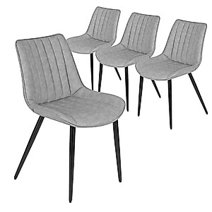 AVAWING Dining Chairs Set of 4, Mid Century Modern Dining Chairs, Faux Leather Upholstered Chair with Metal Legs, Armless Leisure Kitchen & Dining Room Chairs, Grey