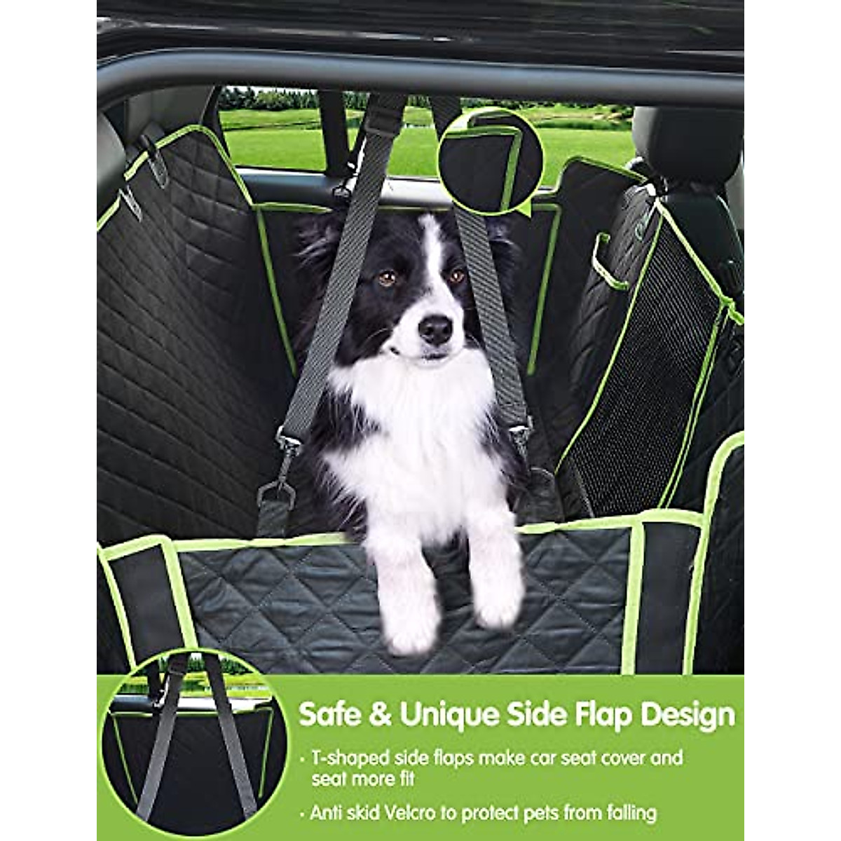 nzonpet 4-in-1 Dog Car Seat Cover, 100% Waterproof Scratchproof Dog Hammock with Big Mesh Window, Durable Nonslip Dog Seat Cover, Pets Dog Back Seat Cover Protector for Cars Trucks SUVs - Green