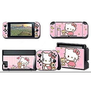 Alvhntr hello kitty Vinyl Skin Decal Stickers for Nintendo Switch, Anime Protector Wrap Cover Protective Faceplate Full Set Console Joy-Con Dock (hello kitty 2557)
