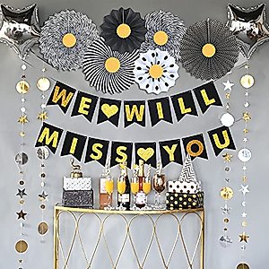 We Will Miss You Decorations, Homond Farewell Party Decorations for Coworker or Friend Going Away Retirement Office Work Job Change Graduation We Will Miss You Banner Paper Fan Foil Balloon