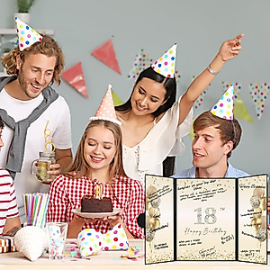 DARUNAXY Black Gold 18th Birthday Party Decorations, Happy 18th Birthday Alternative Signature Guest Book for Boys & Girls Cheers to 18 Years Old Gifts 18 Birthday Signing Card Board Party Supplies