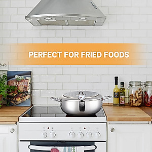 LEPO Deep Fryer Pot, 3.4L Japanese Tempura Deep Fryer Pot, 304 Stainless Steel Frying Pot With Thermometer,Lid And Oil Drip Drainer Rack for French Fries,Chicken,Fish and Shrimp