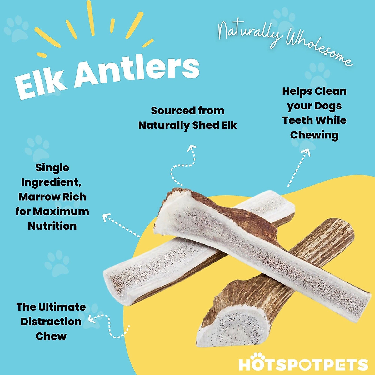 hotspot pets Premium Split Elk Antlers for Dogs - 7+ Inch Large Dog Antler Chews (4 Pack) Naturally Shed Antler Bone for Large Breed Aggressive Chewers - Made in USA - Promotes Dental Hygiene