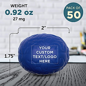 Custom Brain Squeeze Balls Set of 50, Personalized Bulk Pack - Stress Relief, Perfect for Your Desk, Office or Home - Blue