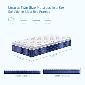 LINARTS Twin Mattress, 12 Inch Twin Size Hybrid Mattress in a Box with Pocket Spring & Soft Knitted Fabric for Comfort, Motion Isolation, Pressure Relief, Edge Support, Improve Sleep, Medium Firm