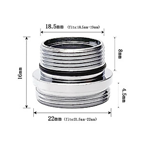 XNTONG - Faucet Aerator Adapter, Male Thread M18.5 to Male Thread M22, Copper Plated Chrome Faucet Adapter, Suitable for Kitchen Faucet Adapter Kit Connection, (M18.5-M22)