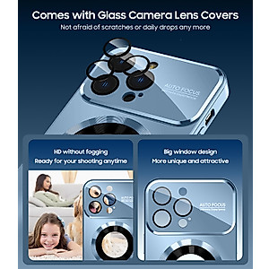 MAKAVO Magnetic for iPhone 13 Pro Max Case, Compatible with MagSafe, Built-in Camera Lens Protector, Logo View, Military Grade Drop Proof Phone Case Cover, Sierra Blue