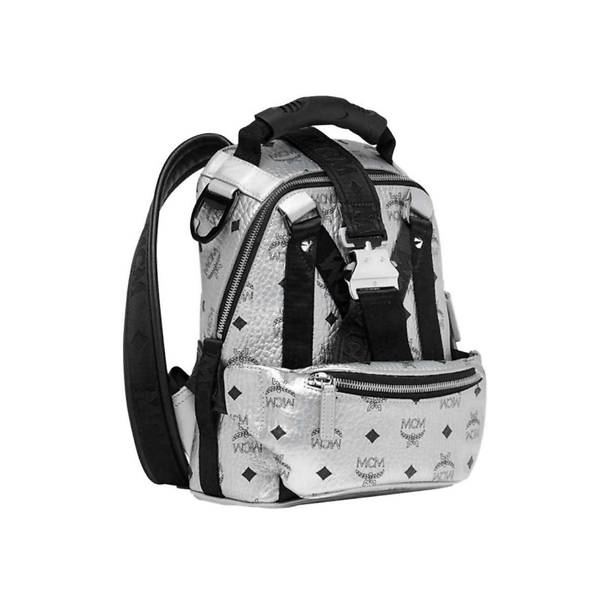 MCM Women's Berlin Silver Metallic Coated Canvas Mini Backpack MUK9SJV23SB001