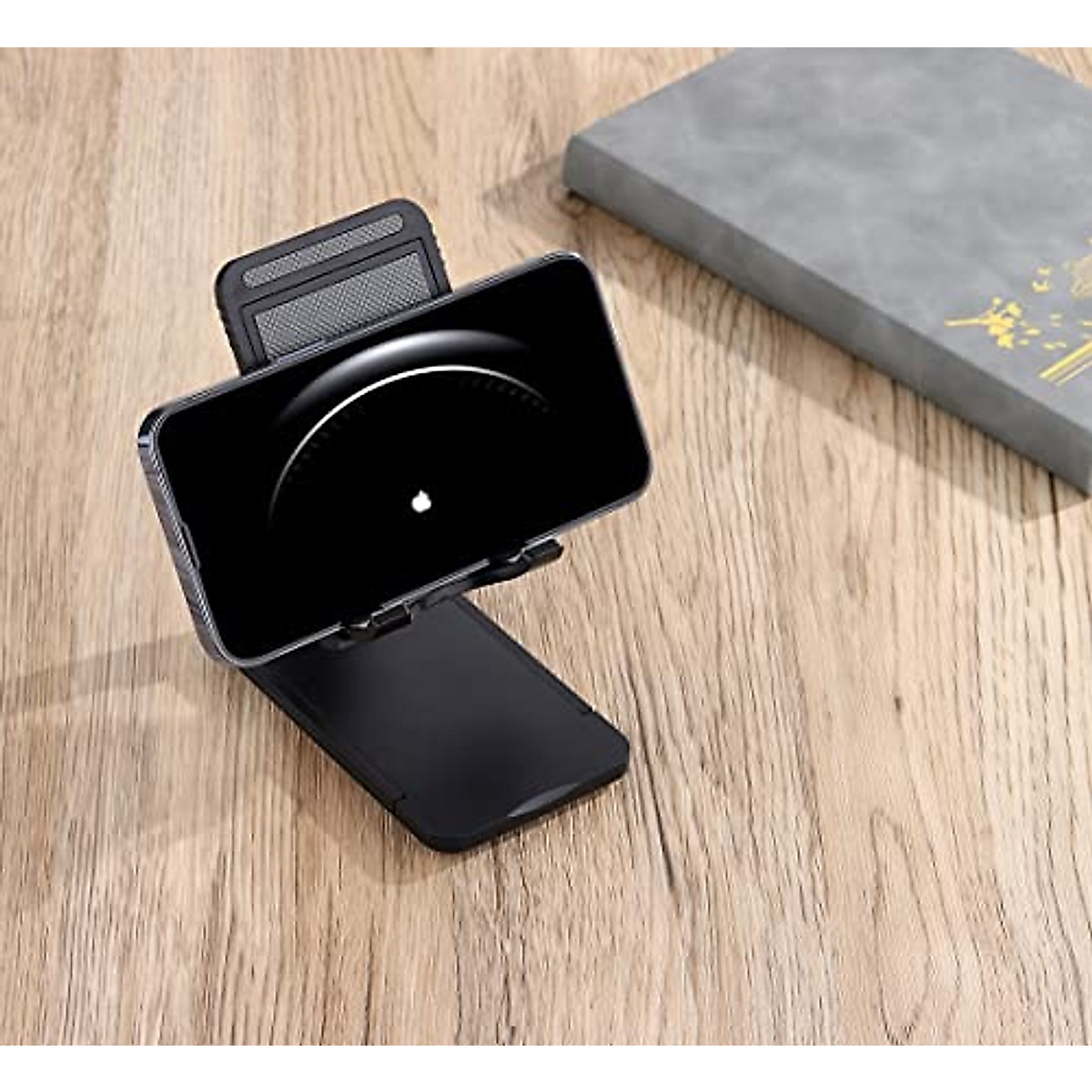 Adjustable Cell Phone Stand, Angle Height Adjustable, Foldable Desk Cell Phone Stand Holder, Phone Dock Cradle Compatible with All Mobile Phones, iPhone, Switch, iPad, Tablet (Black)