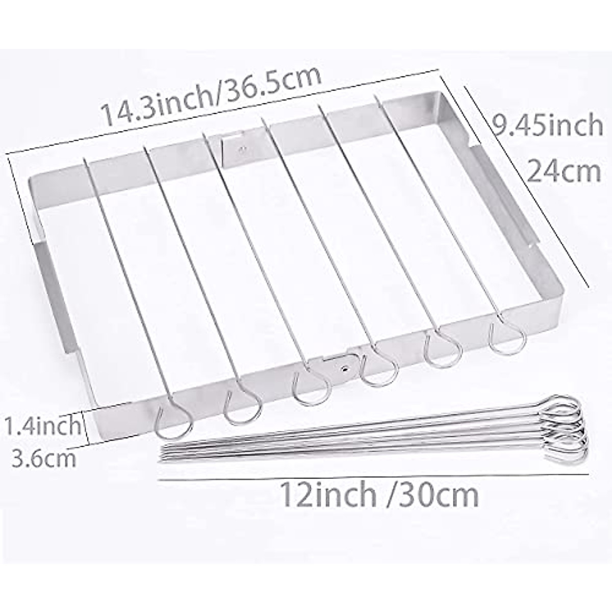 Skewer Rack Set for Grill,12pcs 12inch Stainless Steel Square Barbecue Skewers Shish Kabob and Foldable Grill BBQ Racks Set,Durable and Reusable for Party and Cookout (Barbecue Skewers Rack Set 12p+1)