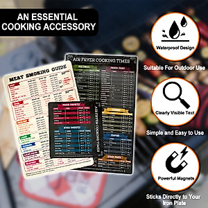 3PC Meat Smoker Guide，Meat Temperature Magnet,Meat Temperature Chart,BBQ Grill Smoker Accessories,Smoker Accessories Gifts for Men-Cook Time,Temperature Guide.