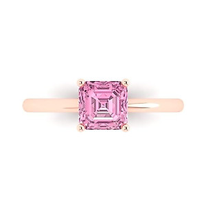 Clara Pucci 1.0 ct Asscher Cut Solitaire Pink Simulated Diamond Engagement Bridal Promise Anniversary Ring 18K Rose Gold Size 5.5