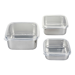 U Konserve Stainless Steel Nested Trio Food Storage Container Bento Box, Set of 3 (15, 30, & 50 oz), Leak Resistant, Silicone Lid, Dishwasher Safe, Plastic Free
