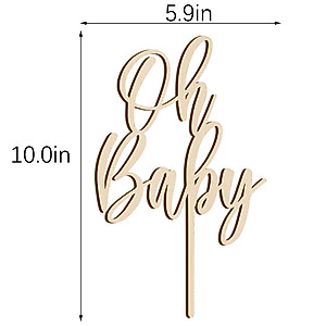 PALASASA Oh Baby Cake Topper - Large size Wooden Baby Shower Cake Topper,For Rustic Theme Gender Reveal Party/Baby Booth Props Party Photo Decorations (5.9in*10in)