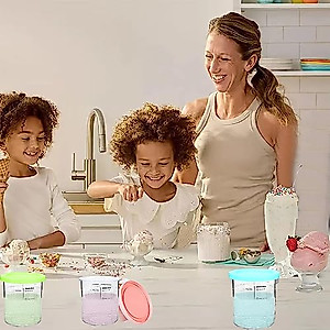 WHSSFINE Ice Cream Containers Replacement Pints and Lids 24oz for Ninja Creami Deluxe Compatible with NC500, NC501 Series Leakproof Pack of 4 Blue Yellow Pink Green