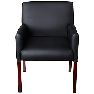 Boss Office Products Reception and Guest Box Arm Chairs with Mahogany Finish in Black