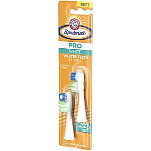 Arm & Hammer Spinbrush Pro Series White Electric Toothbrush Replacement Brush Heads Refills, Soft Bristles, 2 Count - 3 Pack (Includes 6 Brush Heads Total)