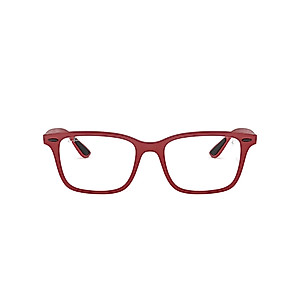 Ray-Ban RX7144M Scuderia Ferrari Collection Square Prescription Eyeglass Frames, Matte Red/Demo Lens, 53 mm