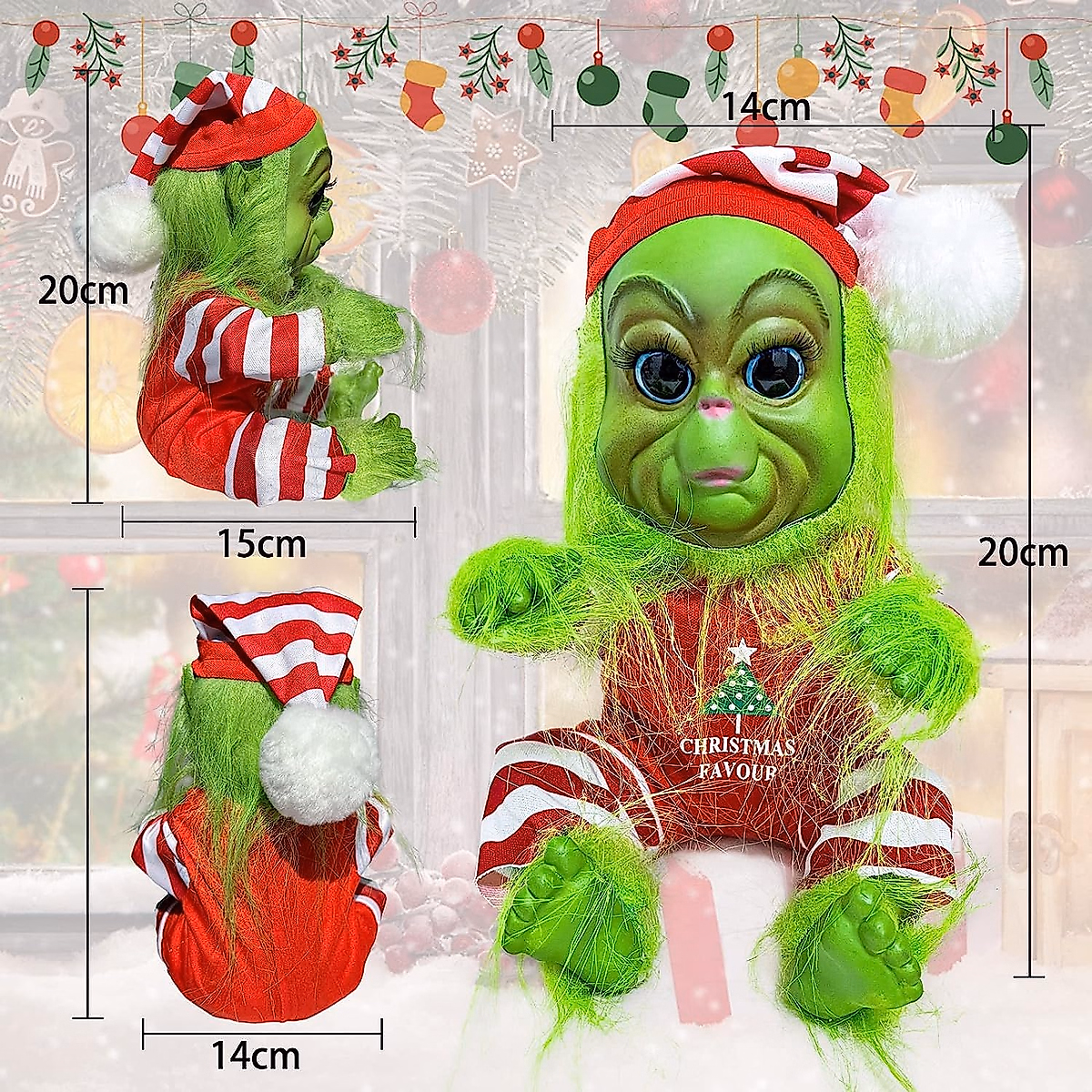 MAOROSIS Christmas Doll Toys, 8" Green Monster Doll Plush Toy, Christmas Santa Plush Toys Stuffed Animal Toy Collectie Doll Christmas Decoration Gifts for Kids Boys Girls