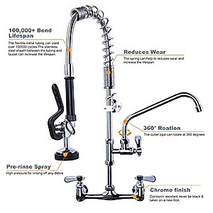 iVIGA Commercial Kitchen Faucet Wall Mount with Pre-Rinse Sprayer 8 Inch Center Wall Mount Kitchen Sink Faucet with 9.6" Add-on Swing Spout 25" Height Faucet with Pull Down Spray