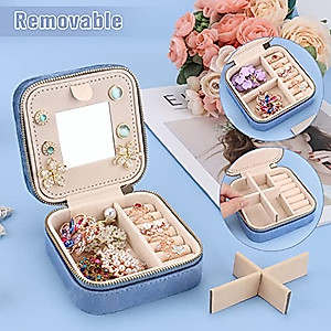 DesignSter Travel Jewelry Box - Velvet Mini Jewelry Organizer, Small Jewelry Case for Girls Women, Jewelry Storage Box for Rings Earrings Necklace (Square, Blue Fog)