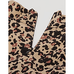 GRACE KARIN Women's Business Colorblock Bodycon Sheath Dress Long Sleeve Tie Neck Office Leopard Pencil Dress Wear to Work Brown XXL