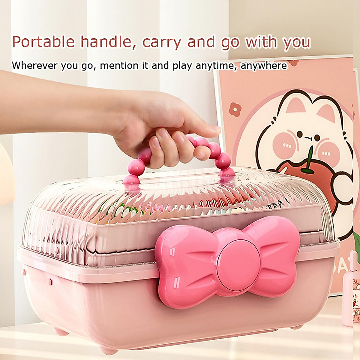 Hair Accessories Organizer Box, Portable 3 Layer Storage Box Case, Multifunctional Plastic Tool Box for Art Craft, Sewing, Makeup, Medicine, Nail, Hair Accessories for Kids (Purple ,