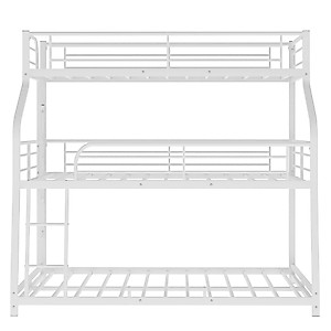 Triple Bunk Beds Twin XL/Full XL/Queen, Made of Heavy Duty Steel with Ladders and Full-Length Guardrails for Boys, Girls, Teens (White)