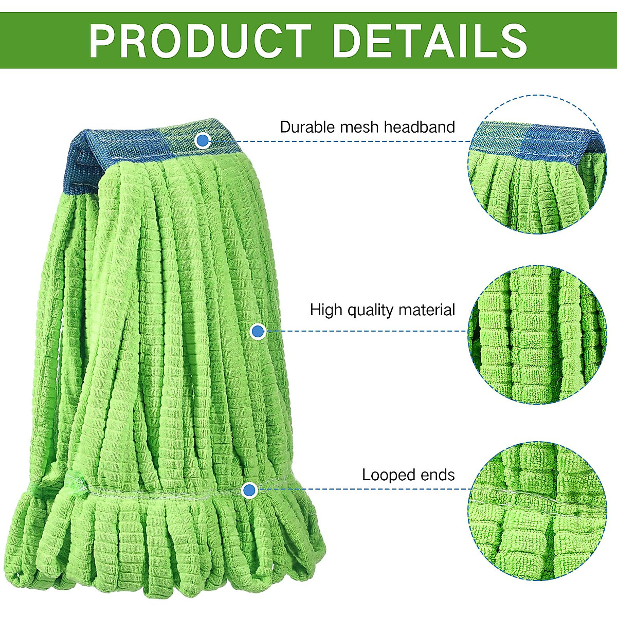 Lallisa 2 Pcs Commercial Mop Head Replacement 18 Oz Tube Microfiber Mop Heads for Floor Cleaning Industrial Mop Heads Looped End Wet Mop Head Refill for Home Commercial Industrial Use (Fruit Green)